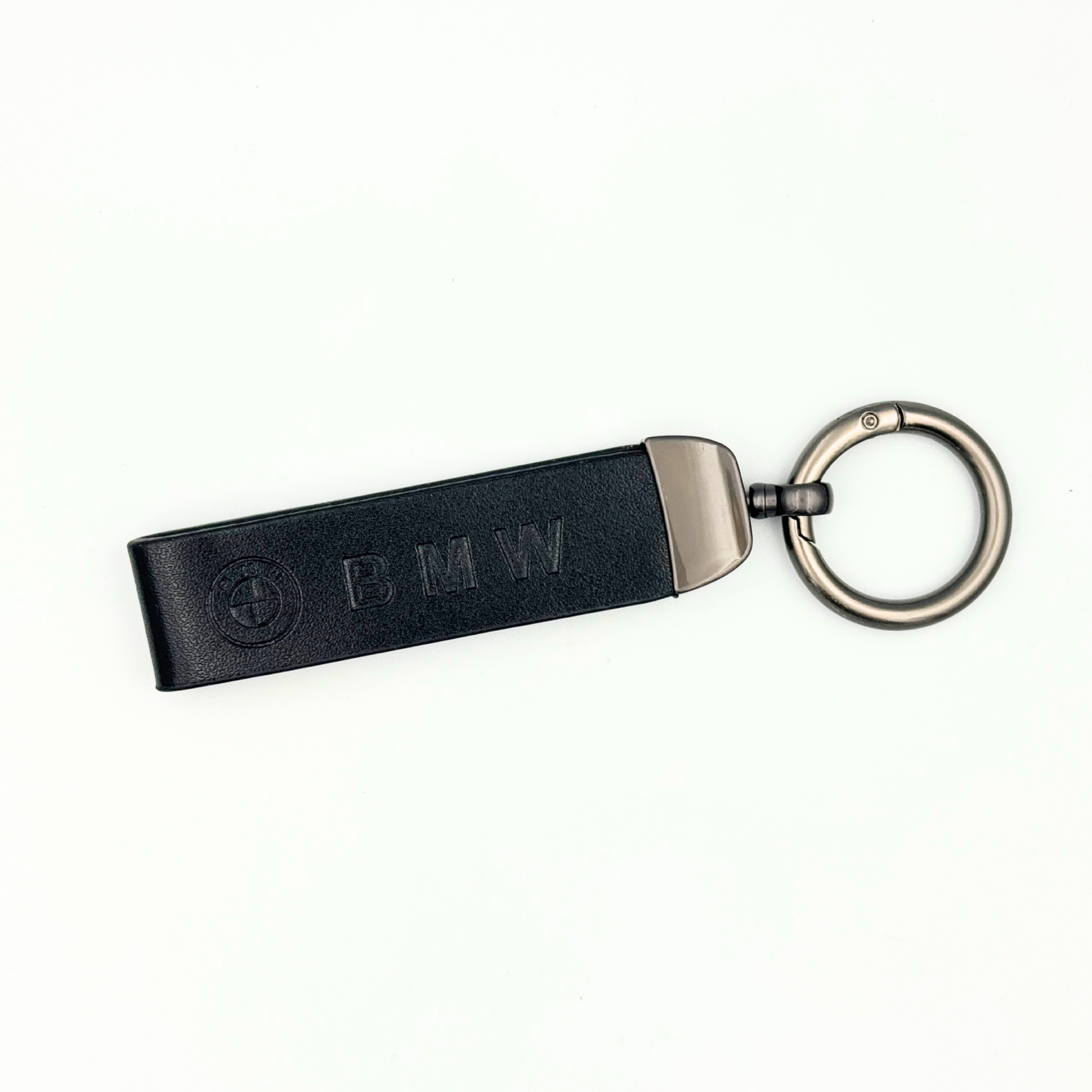BMW Genuine Leather Keychain With Stainless Steel Cover (Black) - Coated